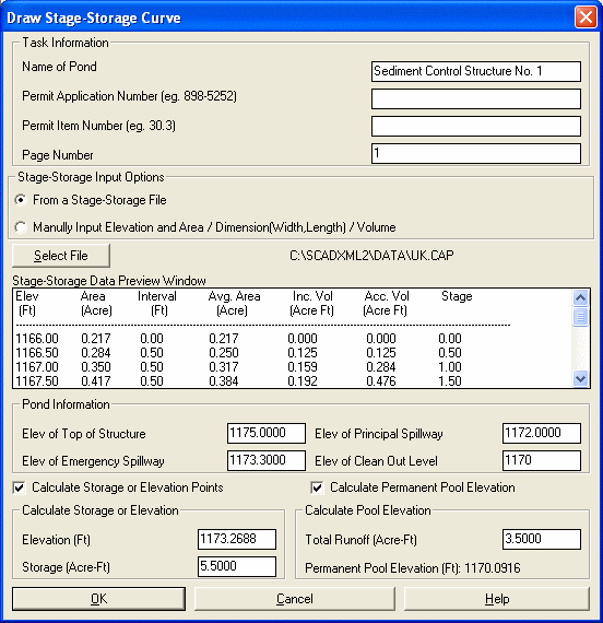 Draw Stage-Storage Curve